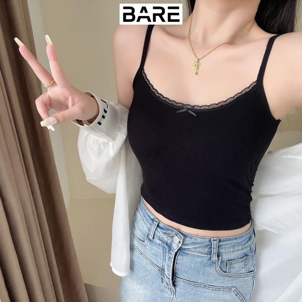 BARETOPTOP_Áo Hai Dây Viền Ren Phối Nơ Dáng Ôm Quyến Rũ Dành Cho Nữ_A288 | Shopee Việt Nam