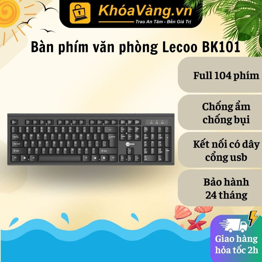 Bàn phím văn phòng Lecoo KB101 Chính hãng | Fullsize 104 phím | Chống bụi chống ẩm | Bảo hành 24 ...