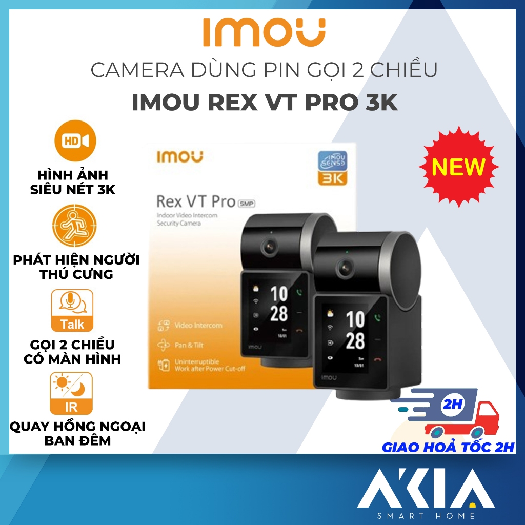 Camera dùng pin IMOU Rex VT Pro 3K, gọi điện 2 chiều, có màn hình, quay ...