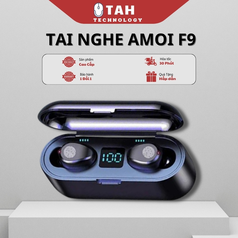 Tai Nghe True Wireless AMOI F9 Pro Chống Ồn Chống Nước Kèm Sạc Dự Phòng 2500mAh Có Màn Led Báo ...