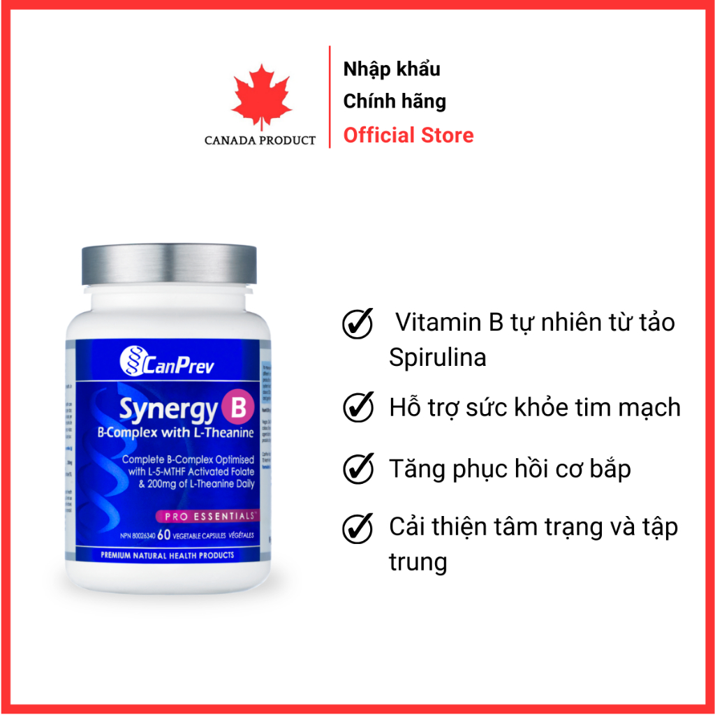 Viên uống bổ sung vitamin B Synergy B B-Complex with L-Theanine CanPrev ...