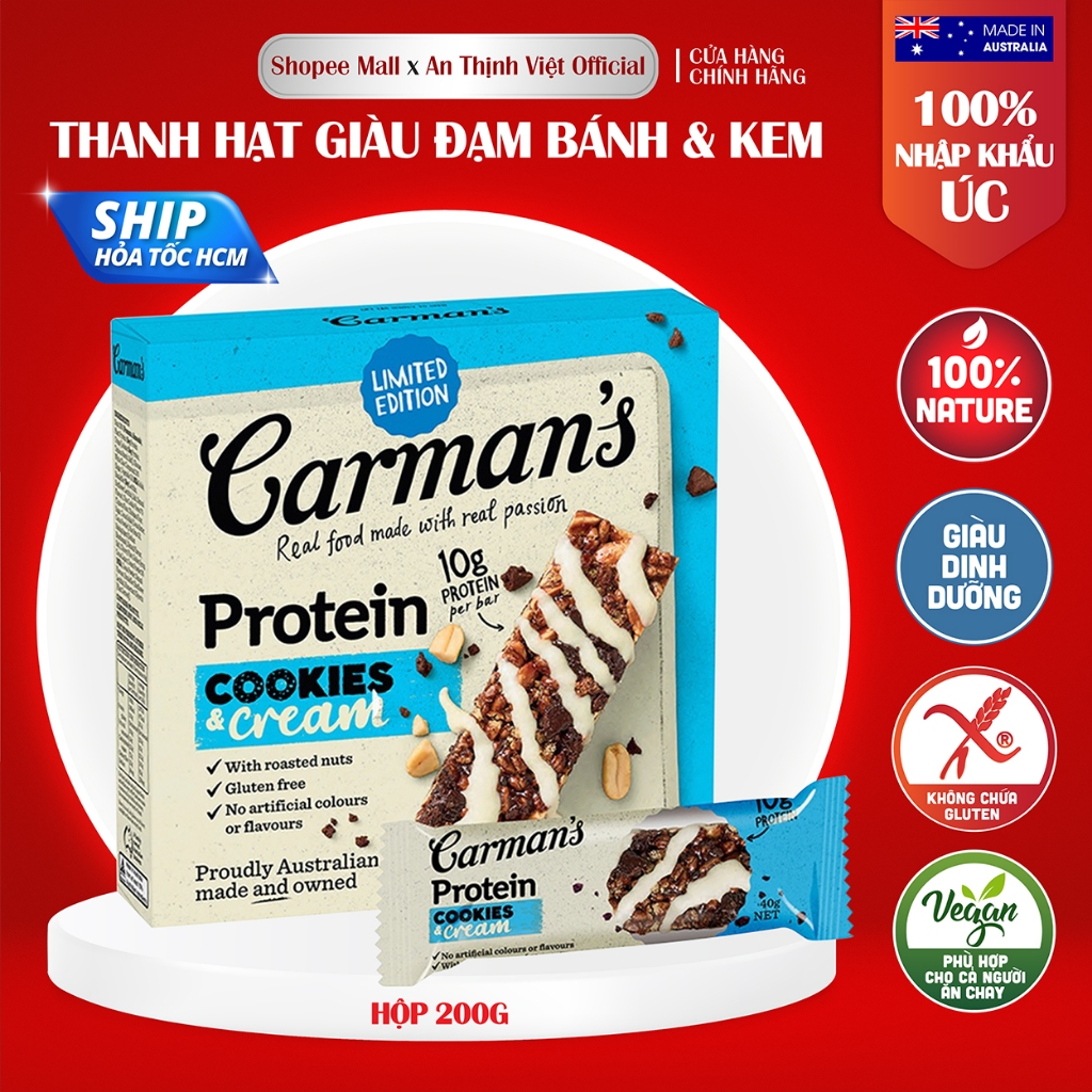 Thanh Giàu Đạm Carman's Gourmet Protein Bars Cookies & Cream - Vị Bánh ...