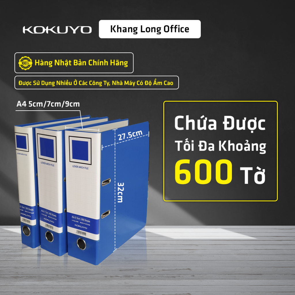Bìa Còng A4 Kokuyo Thương Hiệu Nhật Bản, Lưu Trữ Khoảng 600 Tờ Giấy, Mặt Trong Phủ Dầu Chống ...