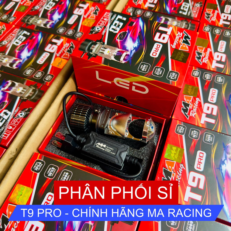 Đèn pha bi cầu T9 Pro chính hãng MA RACING nguồn điện bình 12V chân H4 ...