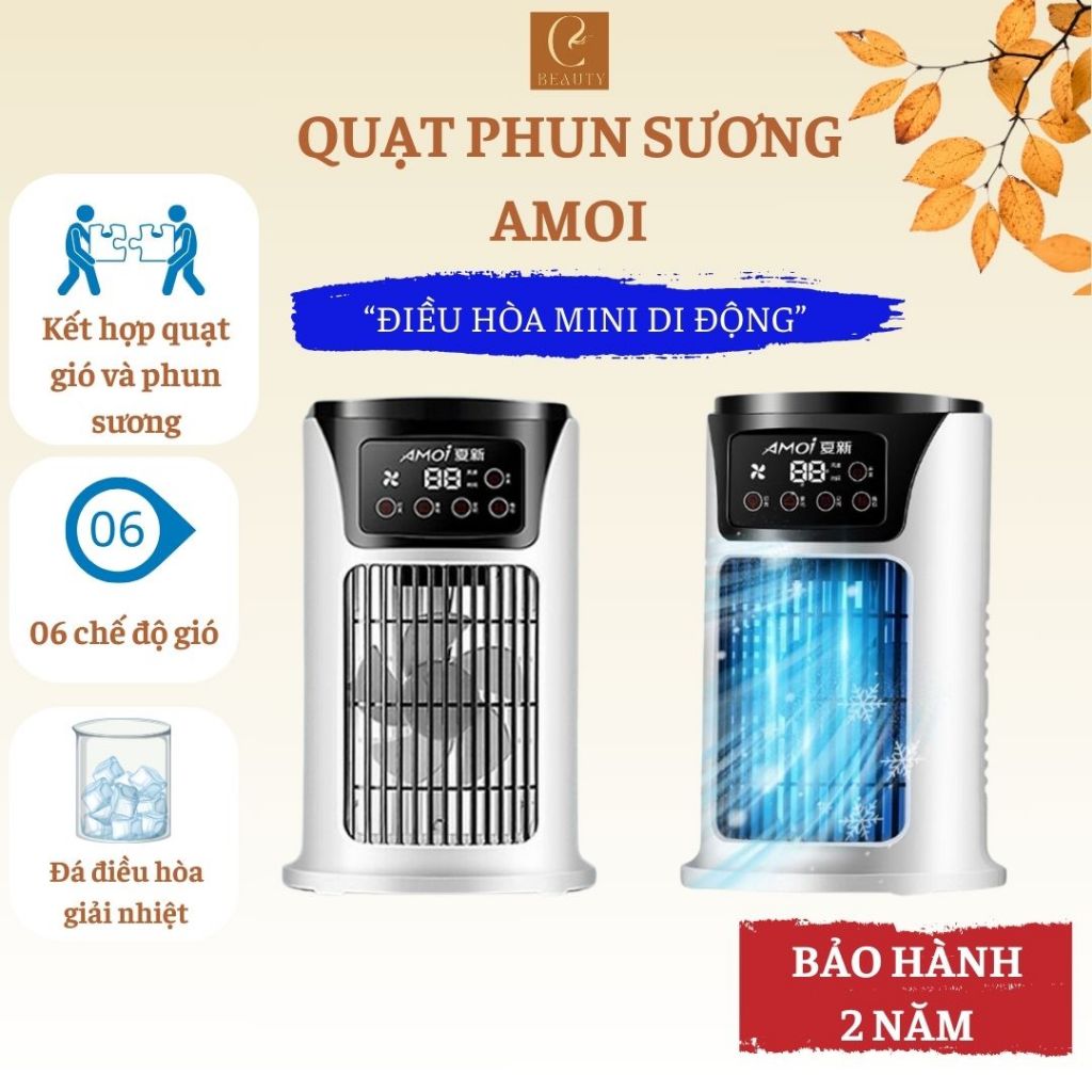 Quạt phun sương AMOI, Máy làm mát cao cấp, Quạt điện mini 6 chế độ gió ...