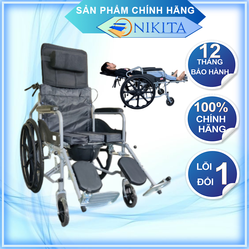 Xe lăn ngã thành giường, sử dụng Pittong dễ sử dụng- Nệm ngồi êm ái, có ...