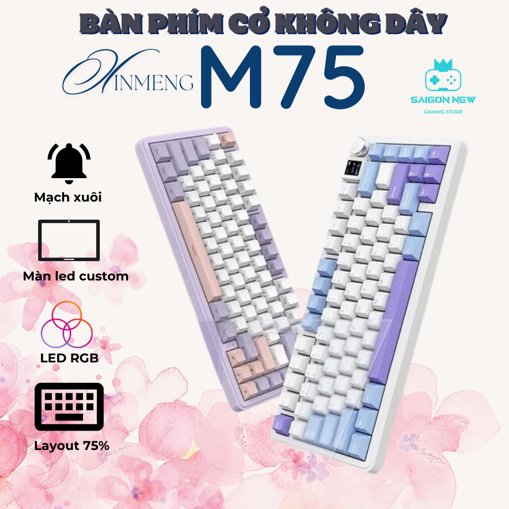 Bàn phím cơ không dây Xinmeng M75 PRO- Trục cơ Black plum - Có màn led tùy chỉnh - Led RGB mạch ...