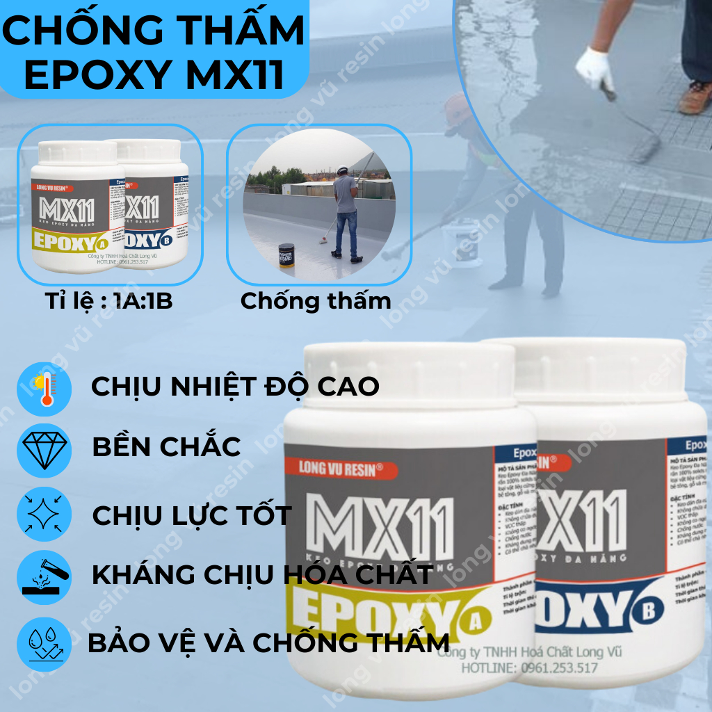 Keo Epoxy Chống Thấm Sân Thượng, Keo Dán Đa Năng MX11 Hai Thành Phần AB Dán Đá, Gắn Gạch, Kim ...