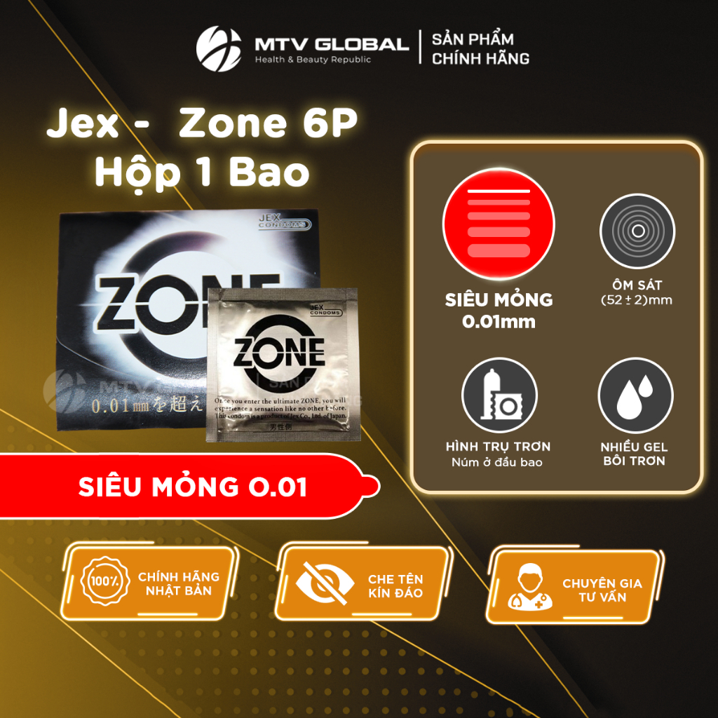 Bao Cao Su Jex Zone 6P Nhật Bản Siêu Mỏng 001 Nhiều Gel Tàng Hình, Ôm Sát Size 52mm Hộp 1 bao ...
