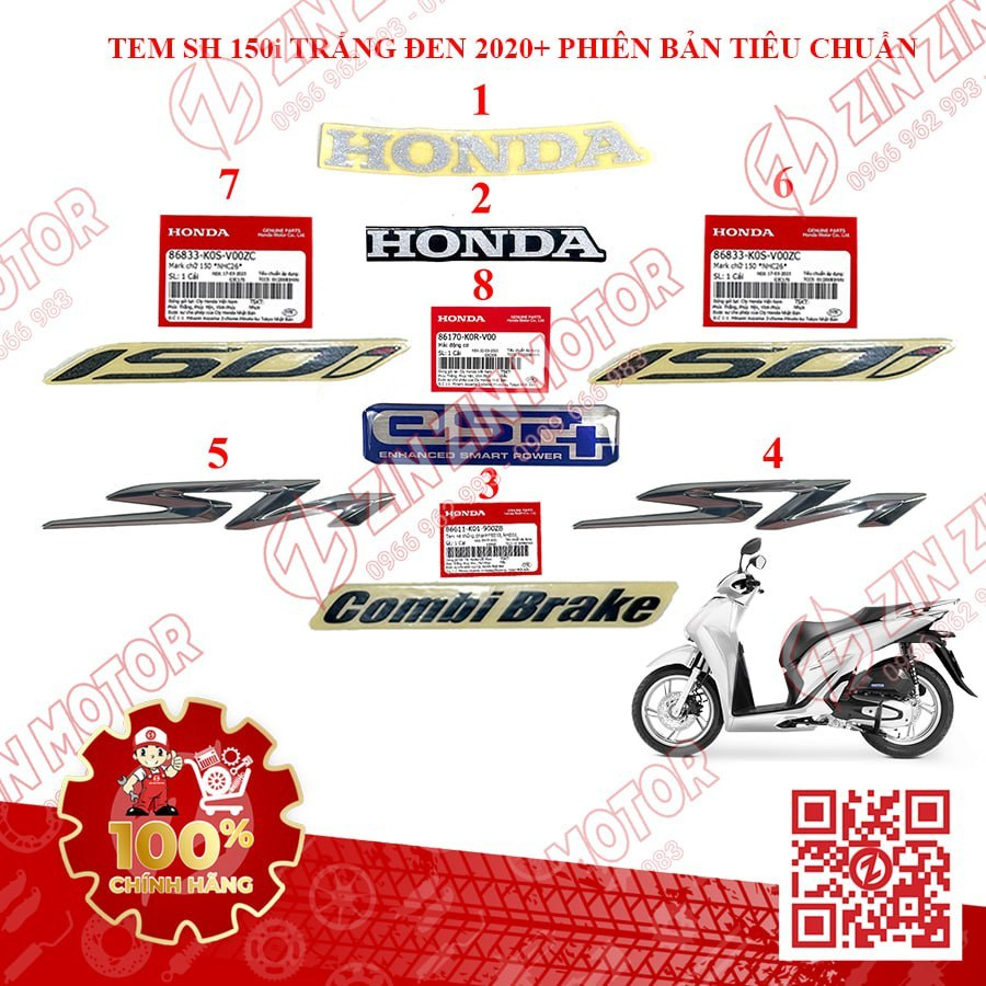 Tem Xe SH 150i Trắng Đen, Tem Rời SH 2020 2021 2022 Phiên Bản Tiêu ...