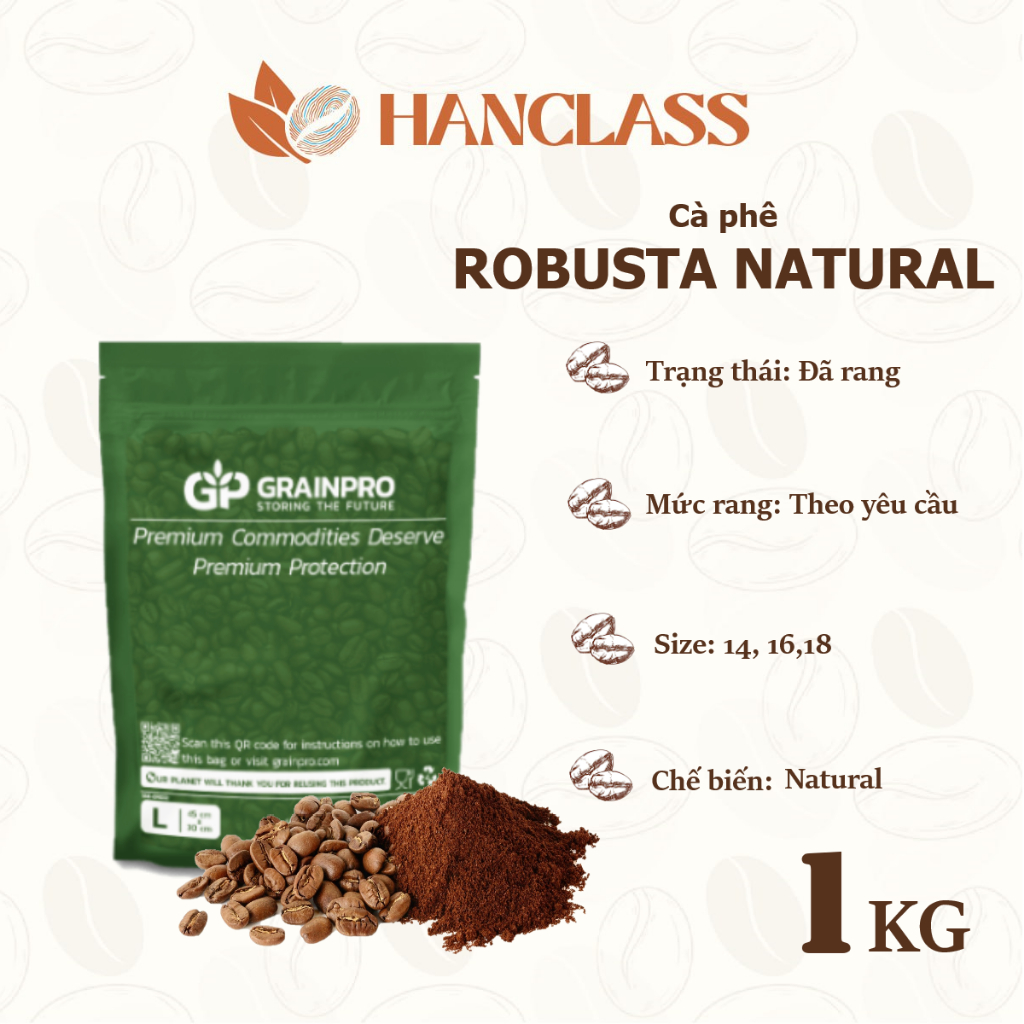 HANCLASS - Cà phê Robusta Natural 1KG - Nhân xanh/ Hạt rang | Shopee ...