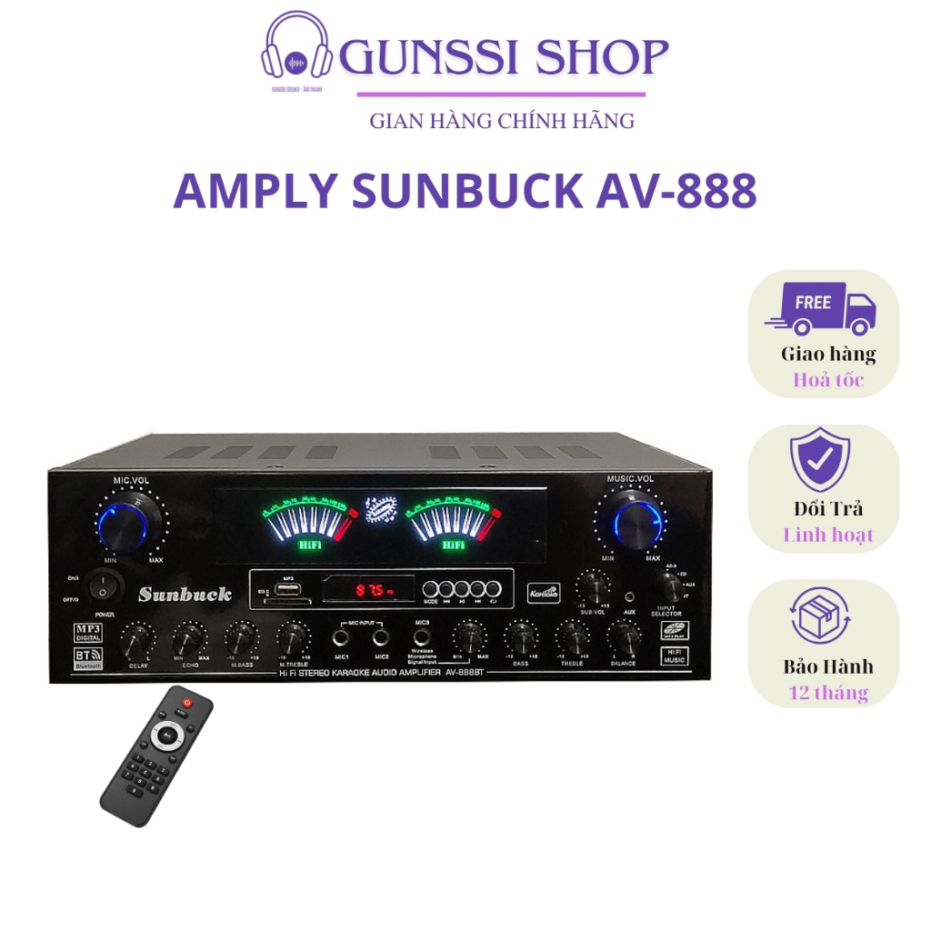 Amply bluetooth Gunssi,amly karaoke 5.1 AV-888BT công suất lớn, đánh được loa sub điện và sub ...