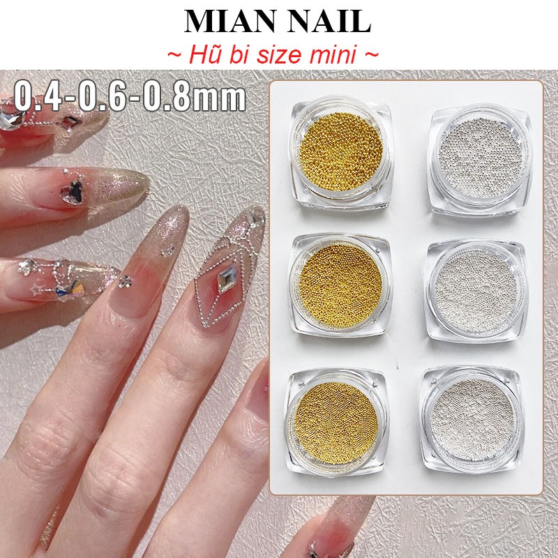 Hũ bi nail thép mini 0.4mm 0.6mm 0.8mm màu bạc màu vàng tròn trang trí ...