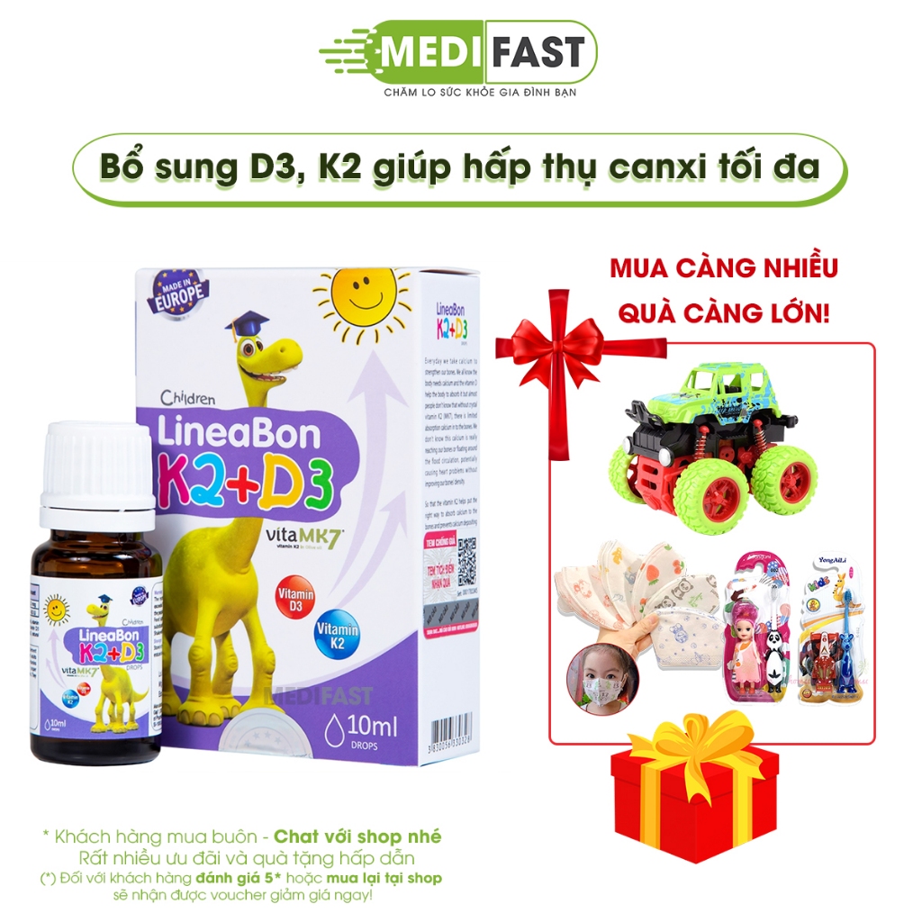Lineabon d3 k2 giúp bé hấp thụ canxi hiệu quả, xương chắc khỏe, trẻ cao ...