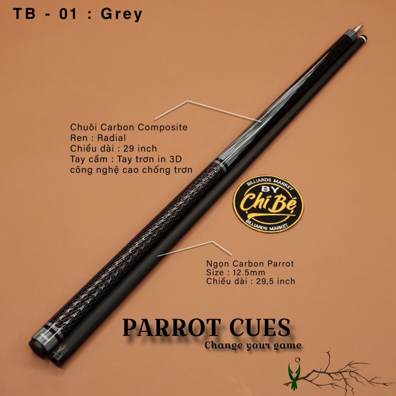 PARROT CUES - TB SERRIES ,GẬY BI A LỖ NGỌN CARBON,GẬY BI A CARBON ,HSSV ...