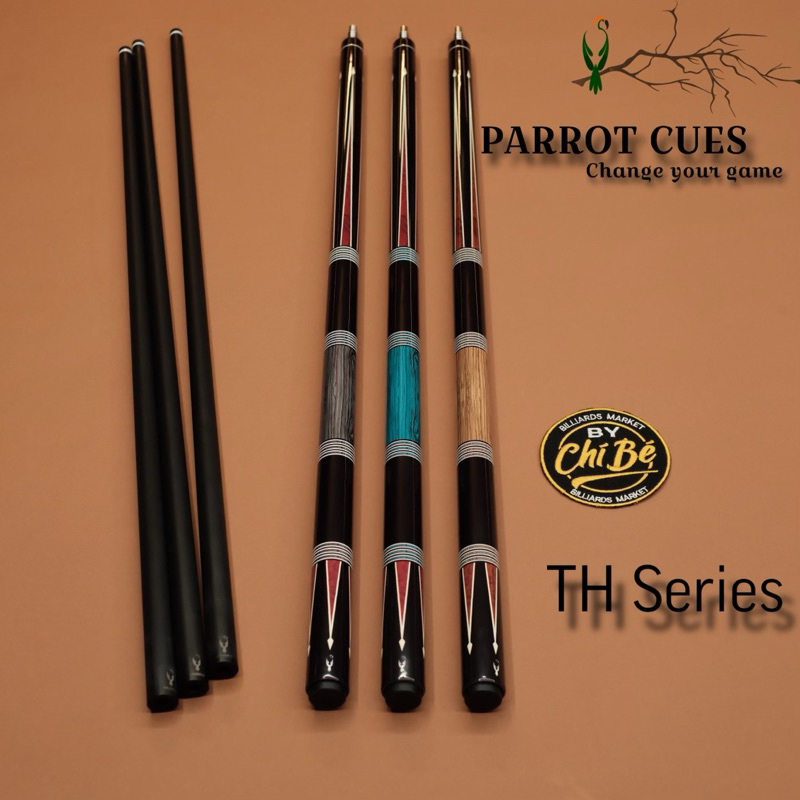 PARROT CUES- TH SERIES ,GẬY BI A(BIDA) LỖ NGỌN CARBON ,GẬY CARBON,HSSV ...