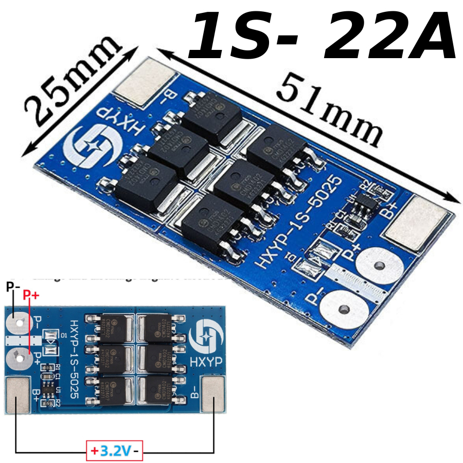 Mạch Sạc xả bảo vệ Pin 3,2V 32650 Lifepo4 Mạch BMS 1S 3.2V/7A/10A/15A/22A cho đèn năng lượng mặt ...