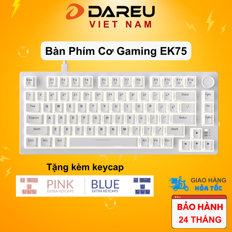 Bàn phím cơ DAREU EK75 WHITE - Led Trắng (2 sides RGB strip, DareU DREAM / FIREFLY sw, Type-C ...