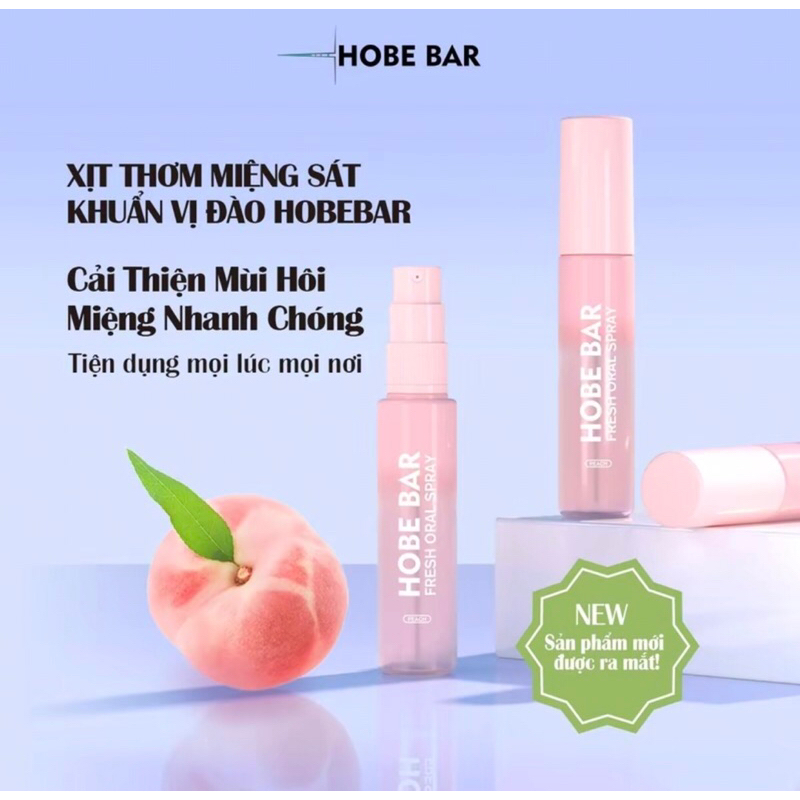 Combo 2 xịt thơm miệng Hobebar 20ml vị đào giúp thơm miệng ngăn ngừa vi ...