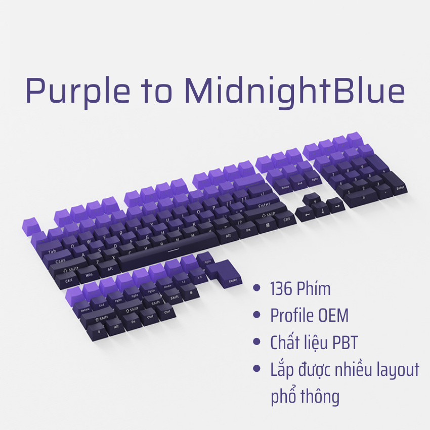 Bộ Keycap Polar Day xuyên led, Gradient, Keycap Ninja Side Print kí tự ...