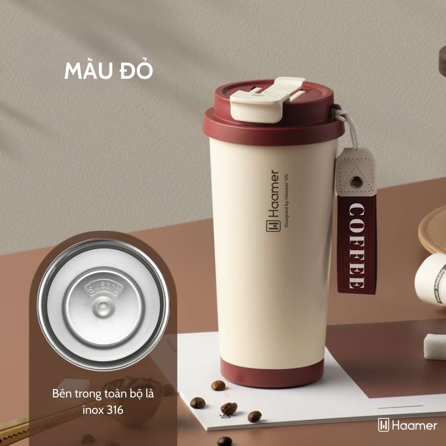 Cốc giữ nhiệt Haamer Inox 316 An Toàn Thực Phẩm, Ly Giữ Nhiệt 8-12h, 530ML, Nhỏ gọn tiện lợi ...