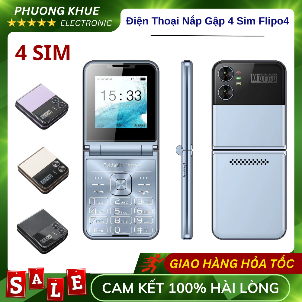 Điện Thoại Nắp Gập 4 Sim Flipo4, Dung lượng pin lớn, lắp được 4 sim và ...