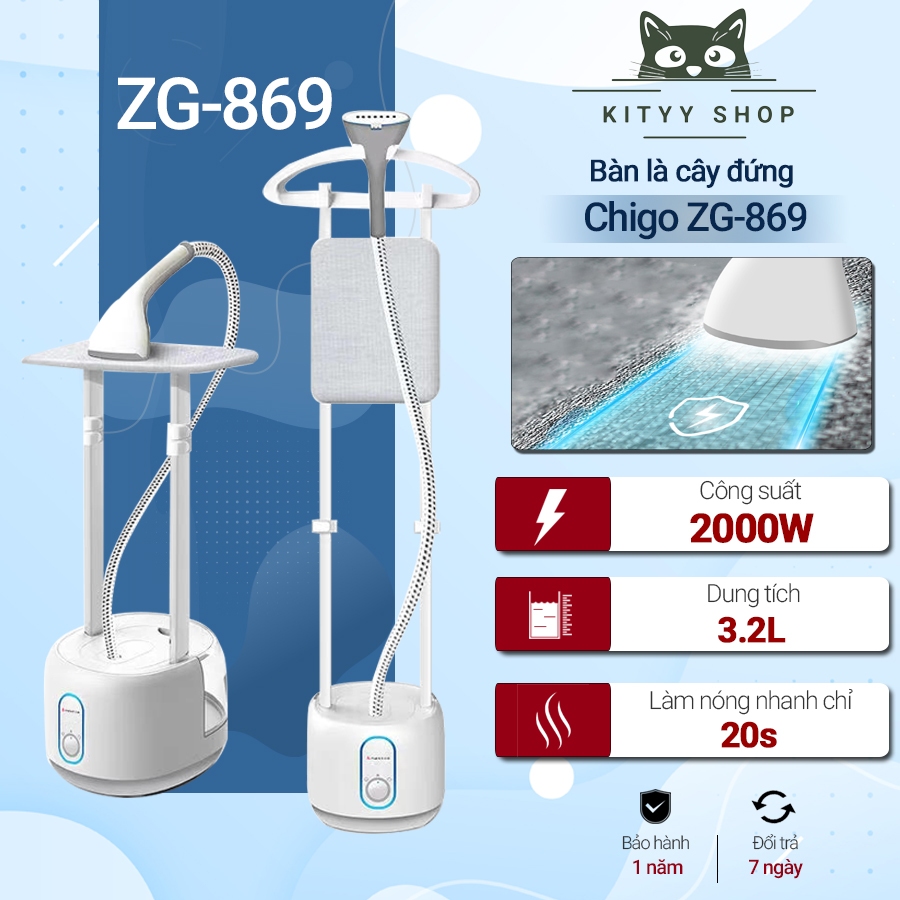 Bàn là hơi nước Chigo ZG-869, Bàn là cây đứng công suất mạnh 2000W là mọi loại vải, làm mờ nếp ...