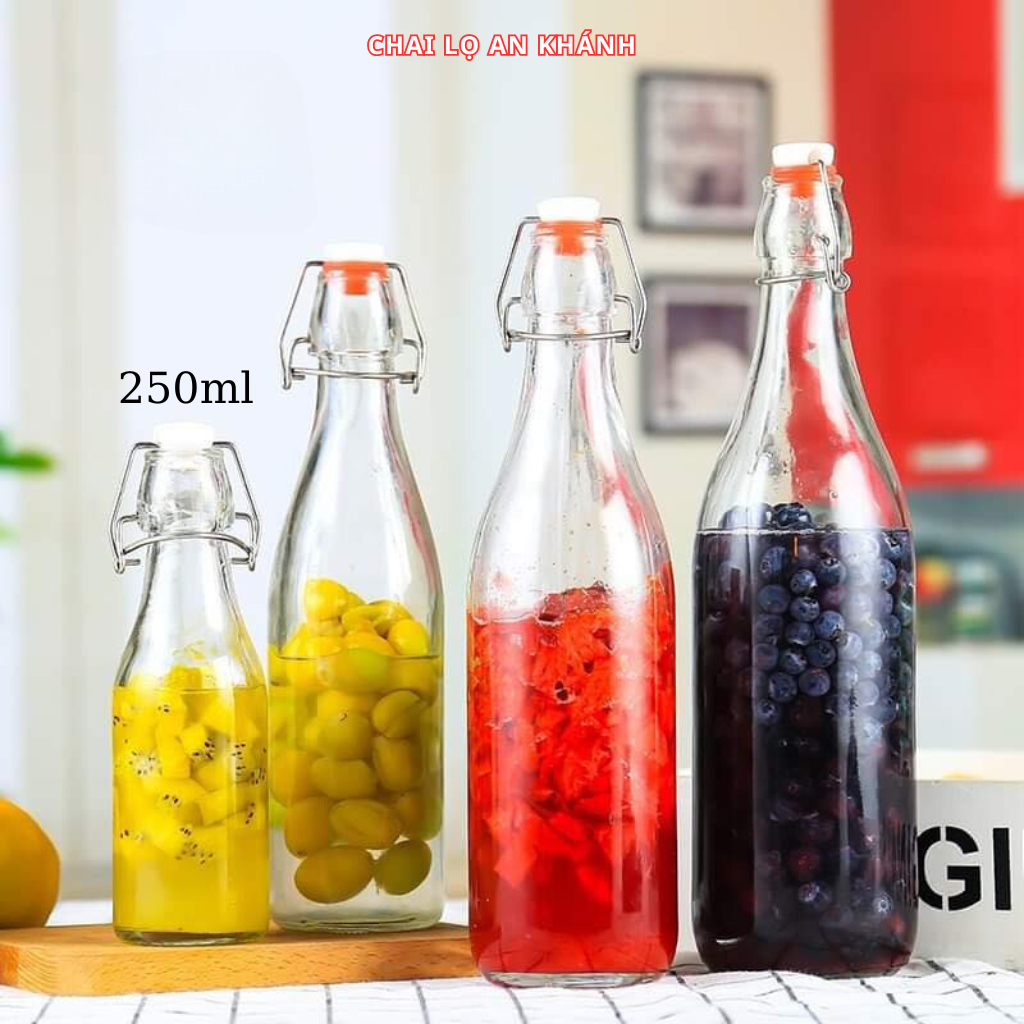 Chai Thủy Tinh có Nắp Gài Kín Dày Dặn 250ml 500ml 750ml 1000ml Đựng ...