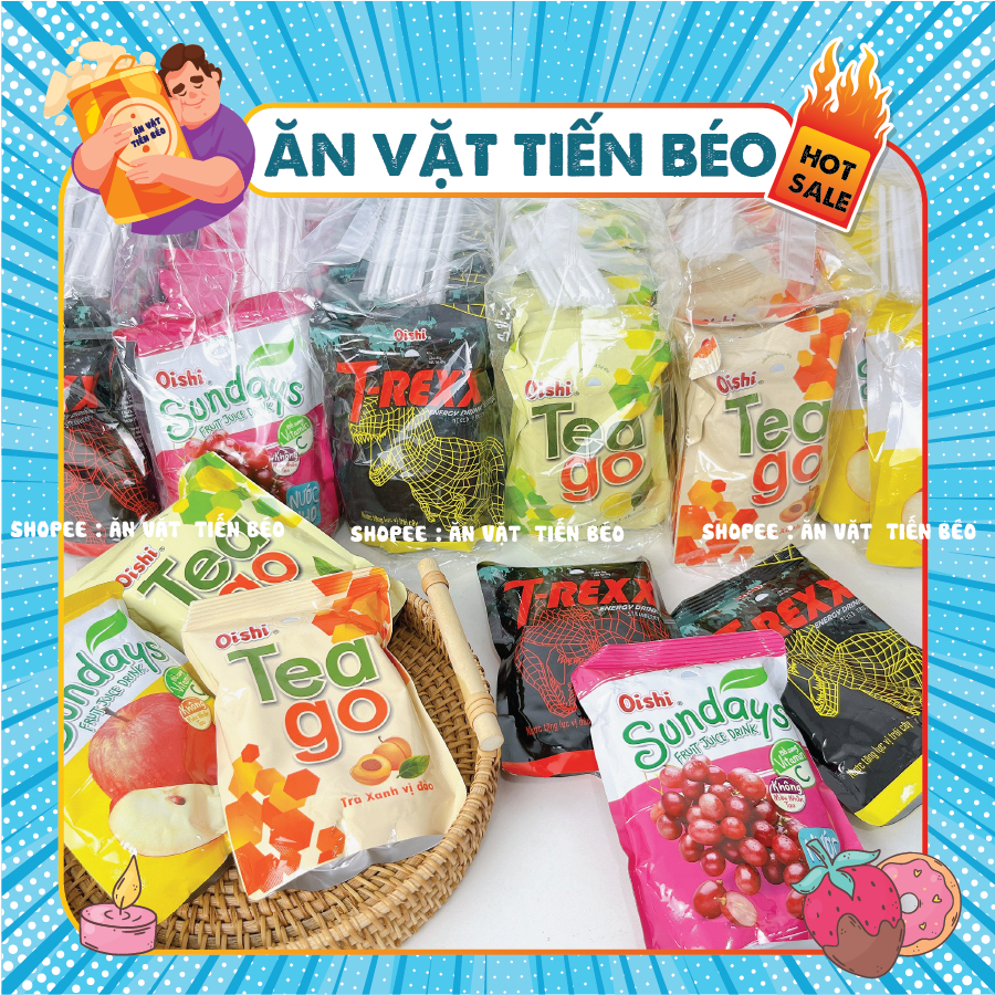 [BỊCH 10 TÚI] Nước Oshi Tea Go, Sunday, T-Rex vị chanh, đào, táo, nho ...