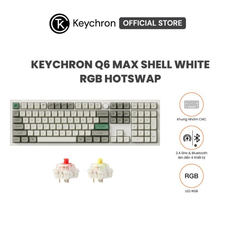 Bàn phím cơ không dây Keychron Q6 Max Shell White RGB Knob Hotswap ...