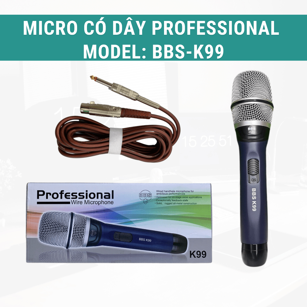 Micro Có Dây PROFESSIONAL BBS-K99 Chống Nhiễu, Tiếng Hát Trong, Dây Dài 6m | Shopee Việt Nam