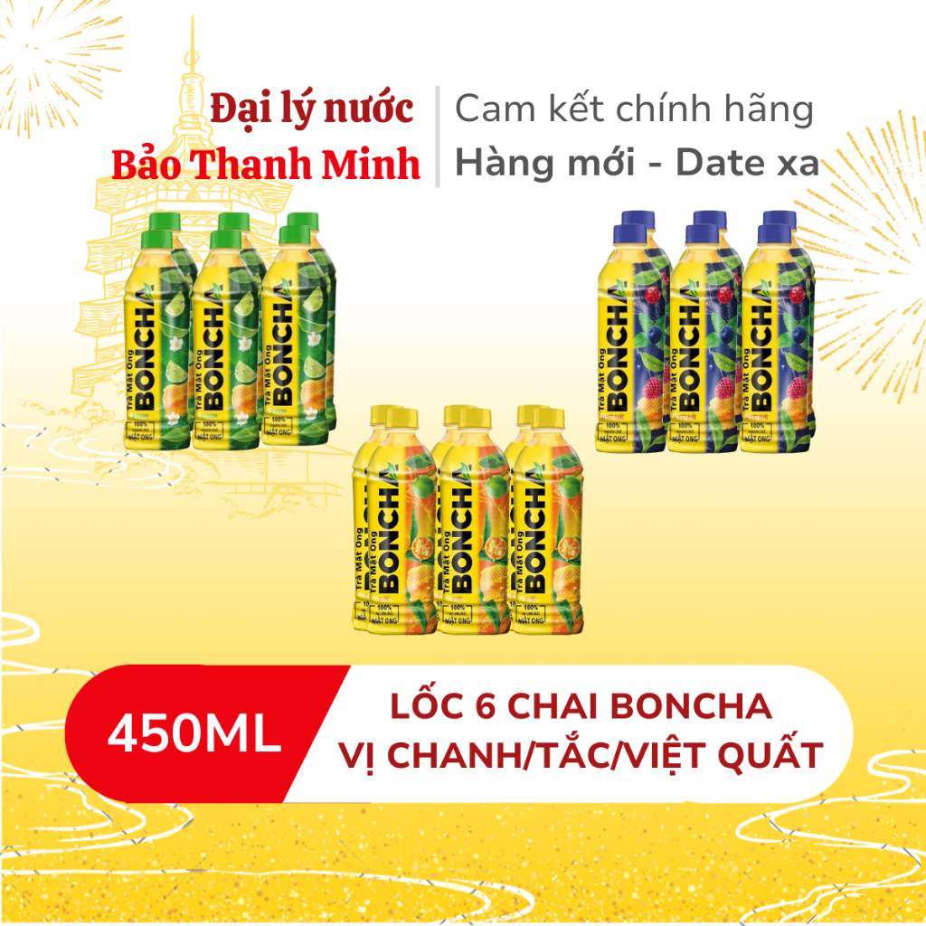 [HOẢ TỐC] Trà BONCHA Chanh/Tắc/Việt Quất 450ml (Lốc 6 chai) (Date xa ...