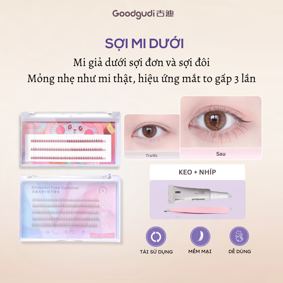 Mi giả dưới Goodgudi sợi đơn và đôi, tự nhiên, nối mi giả tách sợi mỏng ...