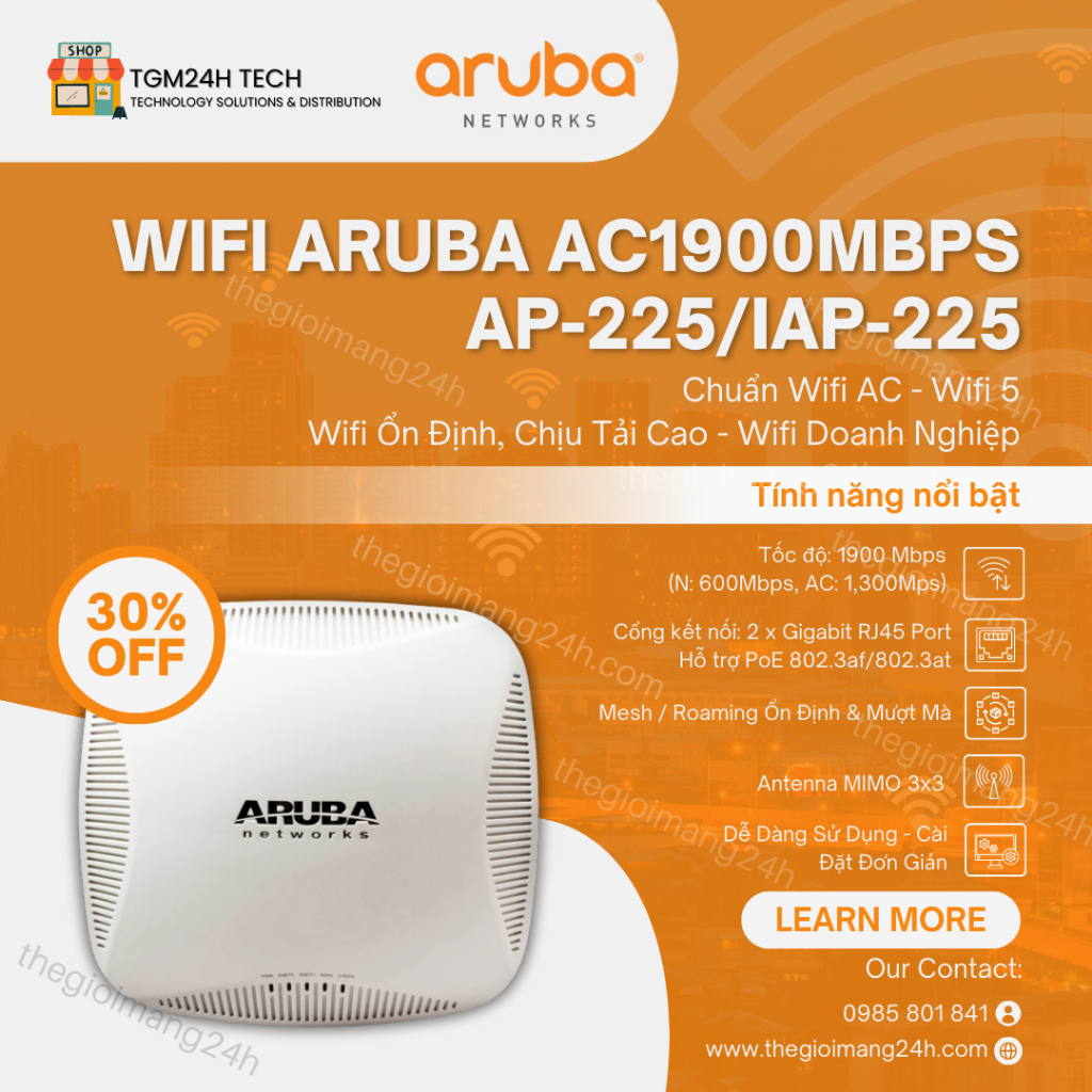 Bộ phát wifi Aruba 225 chịu tải cao có MESH và ROAMING chuyên dùng cho ...