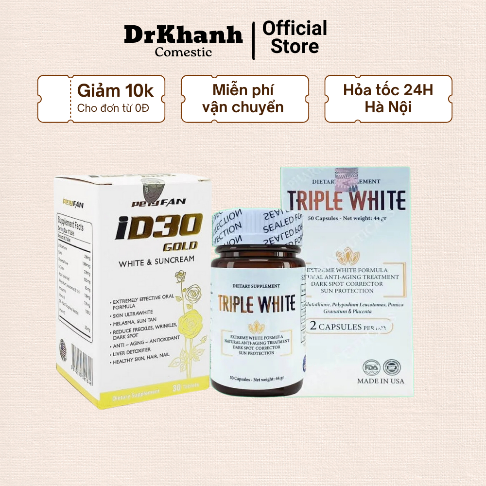 Viên uống Triple White Glutathione 1200 mg hộp 50 viên và Viên uống ...