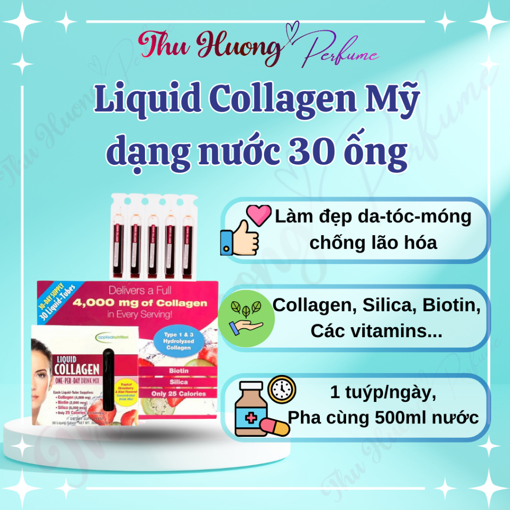 Collagen Mỹ dạng ống đẹp da chống lão hóa-Liquid Collagen One Per Day Drink Mix 4000 Mg-Hộp 30 ...