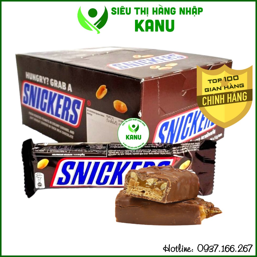 [Lốc 24 thanh] Kẹo socola mix hạt đậu phộng Snickers Mỹ thanh 51g, sô ...
