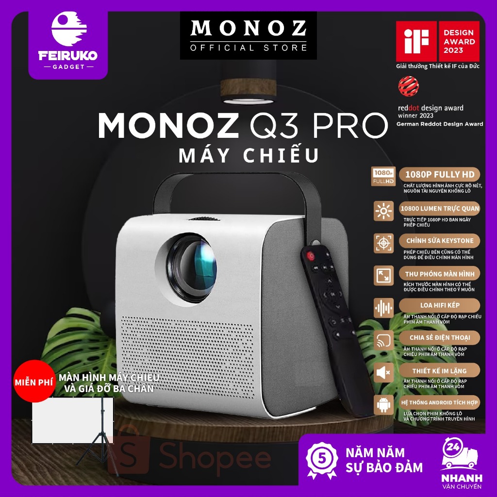Máy chiếu MONOZ Q3 Pro Android Projector WIFI LED LCD 4K HD 1080p 8000 ...