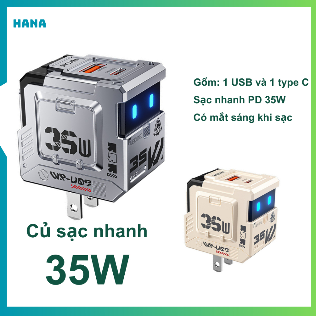 Củ sạc nhanh Phone Robot 35W PD, 2 cổng USB và type C, có mắt đèn báo sạc - Hãng WEKOME | Shopee ...