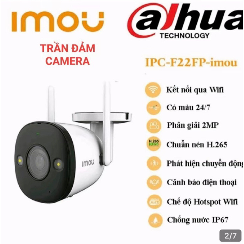 Camera IP Wifi IMOU F22FP 2MP ngoài trời có màu 24/24 thân ống siêu nét ...