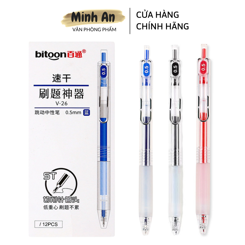 Bút nước mực gel nhanh khô ngòi 0.5mm Bitoon v26 dành cho học sinh văn ...