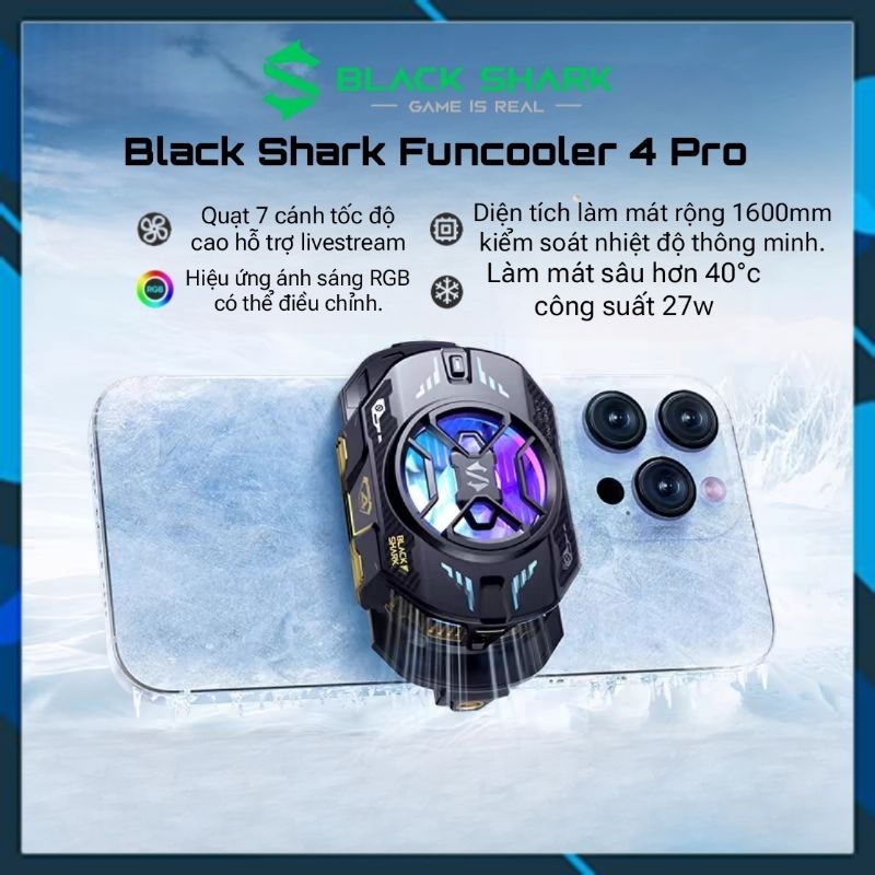 Quạt tản nhiệt điện thoại Black Shark Funcooler 4 Pro công suất 27W, led RGB gaming hỗ trợ ...