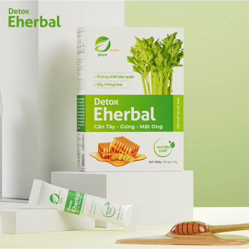 Detox Eherbal Cần tây - Gừng - Mật ong ( hộp 25 gói*4g) giúp thanh lọc ...