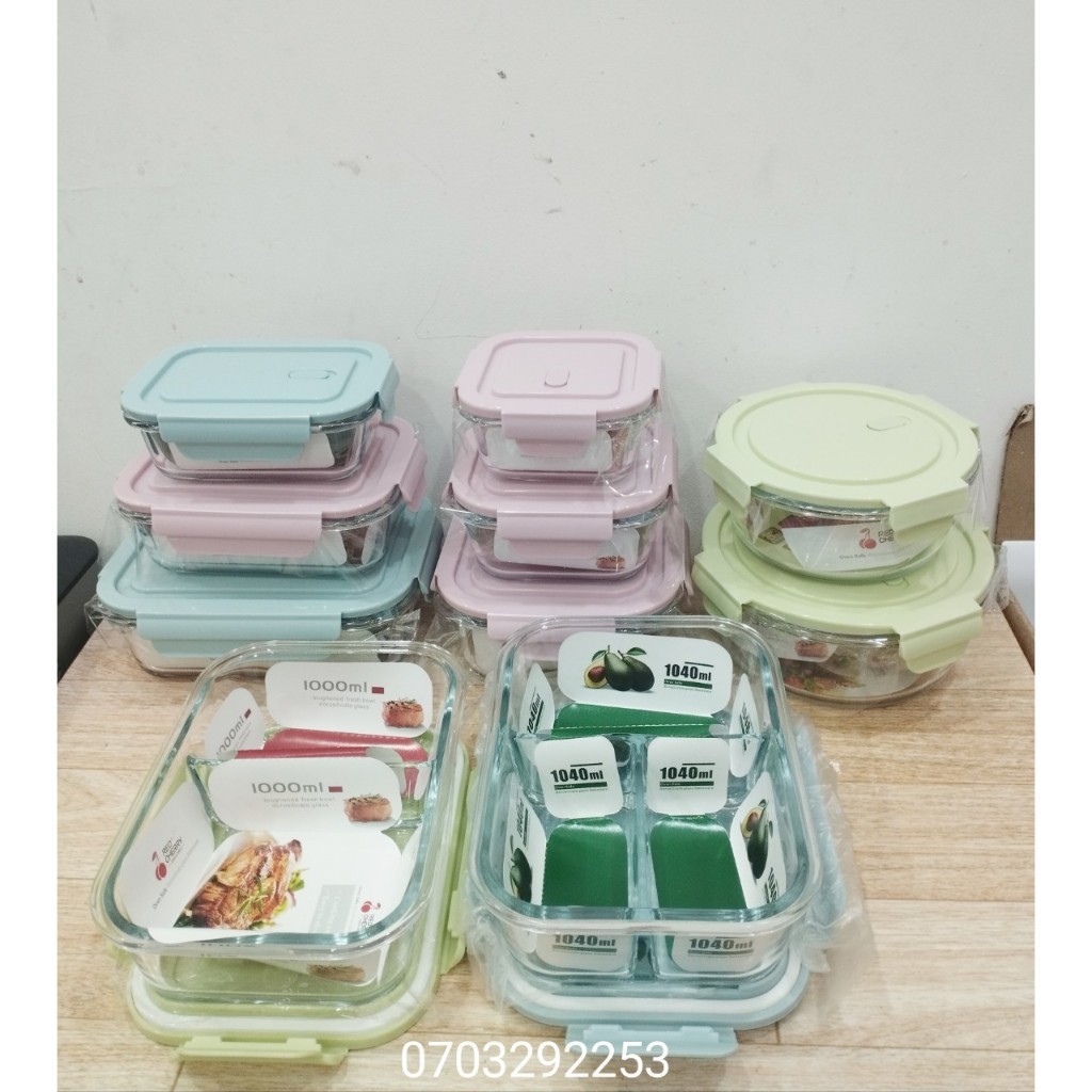 hộp thủy tinh nhiều size 320ml, 410ml, 520ml, 800ml, 950ml, 1040ml chịu nhiệt chống tràn, mang ...