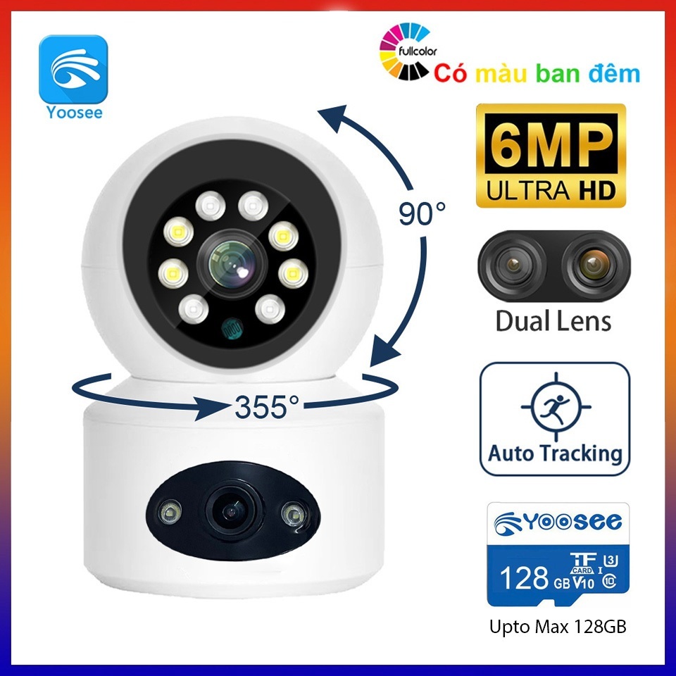 [M25] Camera WIFI Yoosee 2 mắt 5.0MP, Quay đêm có màu, Siêu nét Góc ...