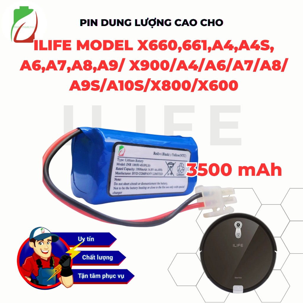 PIN NÂNG CẤP DUNG LƯỢNG ROBOT HÚT BỤI ILife X900,X800,A4,A5,A6..CHÍNH ...