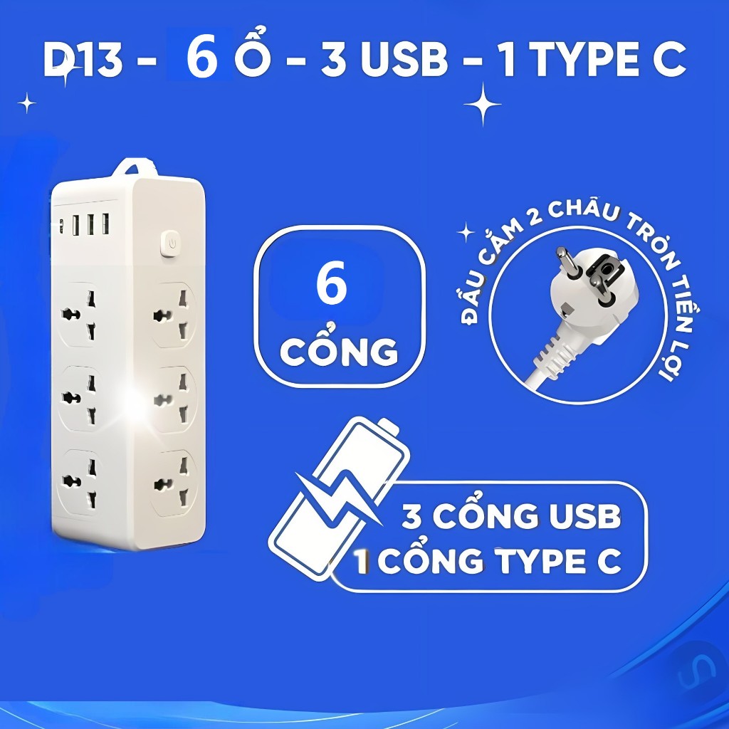 Ổ cắm điện tam giác đa năng thông minh tích hợp cổng usb phù hợp mọi thiết bị điện an toàn chống ...