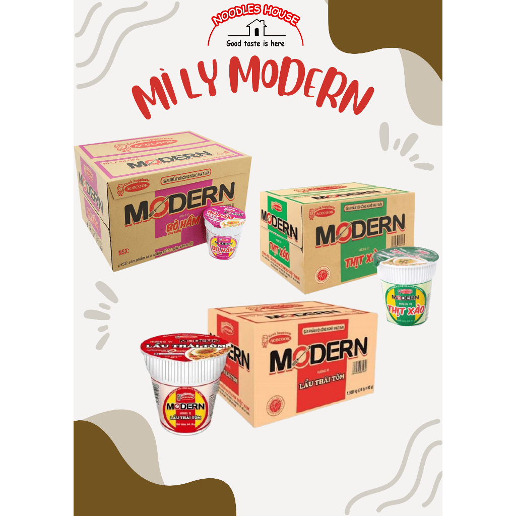 Thùng 24 Ly Mì Modern Lẩu Thái Tôm Chua Cay Mì Ly Modern Thịt Xào Bò ...