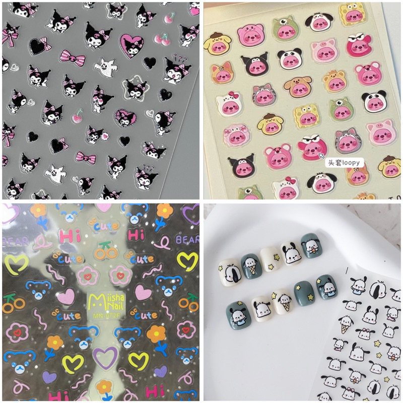 Sticker trái tim, hoạt hình búp bê ,chú chó dễ thương dán móng tas ...