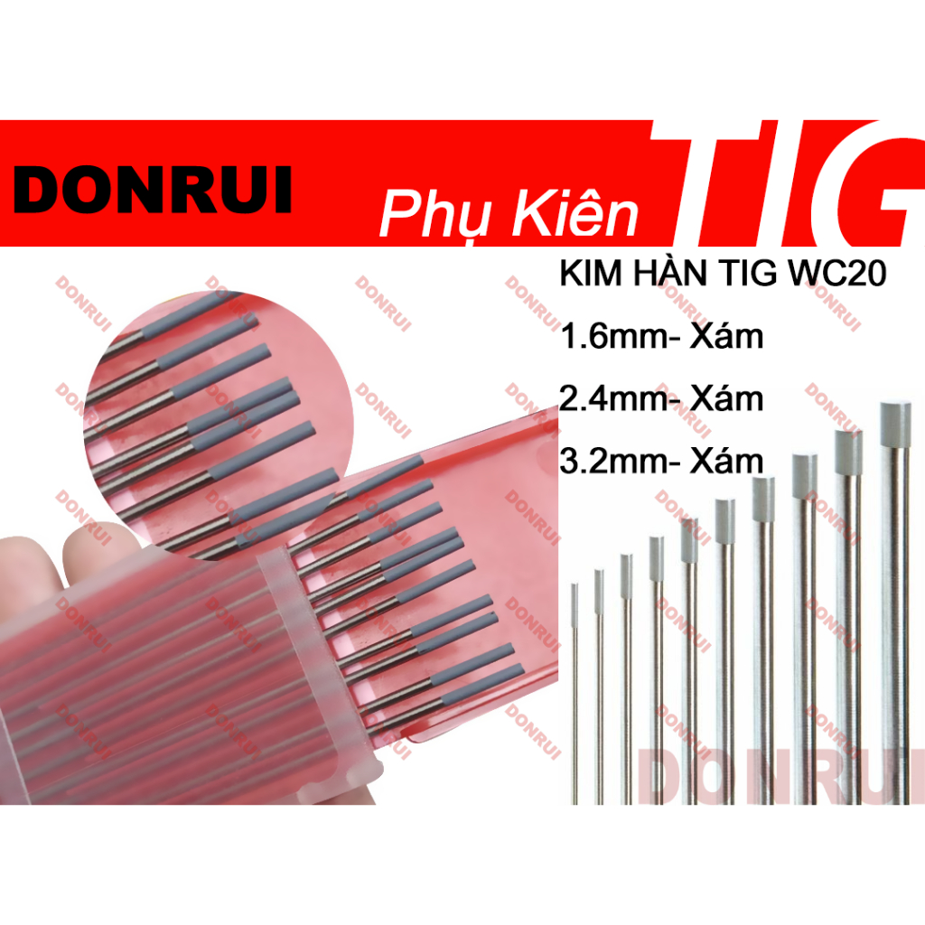 Kim hàn TIG Inox sắt đồng WC20 Xám 2.4 1.6 175mm 150mm 1.6mm 2.4mm 3 ...